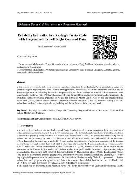pdf reliability estimation in a rayleigh pareto model with