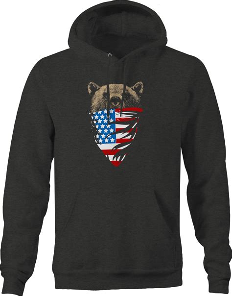 Grizzly Bear American Flag Bandana Outlaw Hoodie For Big Men 3xl Dark