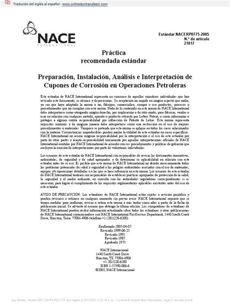 Nace Rp077505 Español Pdf Corrosión Tubería Transporte De Fluidos