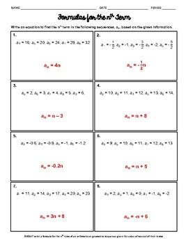 Write Formula For Nth Term Of Arithmetic Geometric Sequences Worksheet