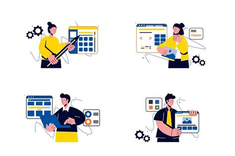 Premium Vector Concept Web Design With People Four Scenes In The Flat Cartoon Style