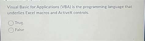 Solved Visual Basic For Applications Vba ﻿is The