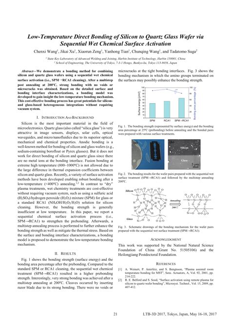 Pdf Low Temperature Direct Bonding Of Silicon To Quartz Glass Wafer