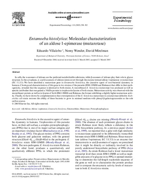 Pdf Entamoeba Histolytica Molecular Characterization Of An Aldose 1 Epimerase Mutarotase