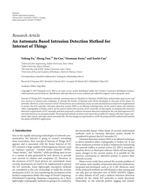 Pdf An Automata Based Intrusion Detection Method For Internet Of Things