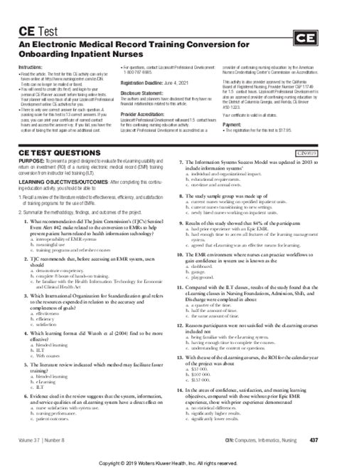 Pdf An Electronic Medical Record Training Conversion For Onboarding Inpatient Nurses