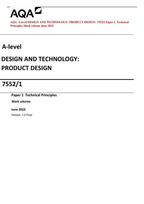 Aqa A Level Design And Technology Product Design 75521 Paper 1