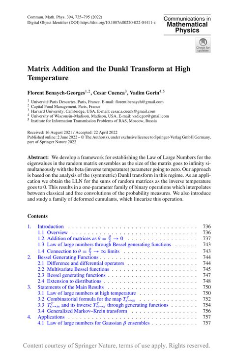 Matrix Addition And The Dunkl Transform At High Temperature Request Pdf