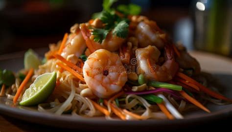 Fresh Seafood Meal On Plate With Prawn Generated By Ai Stock