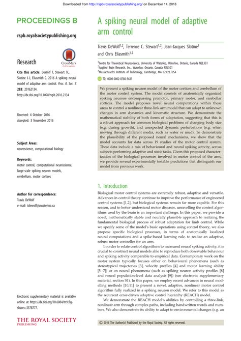 PDF A Spiking Neural Model Of Adaptive Arm Control