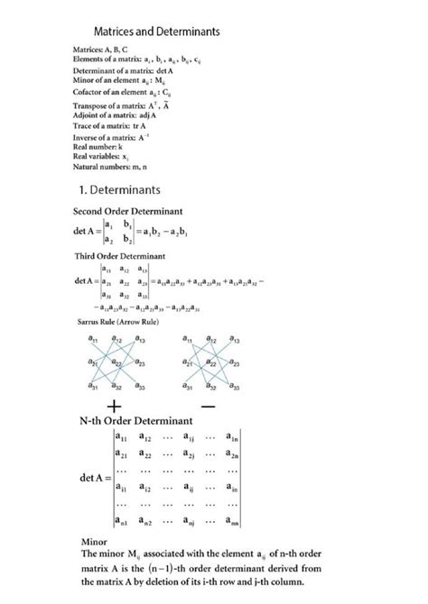 SOLUTION Matrices And Determinants Formulas Study Guide Studypool