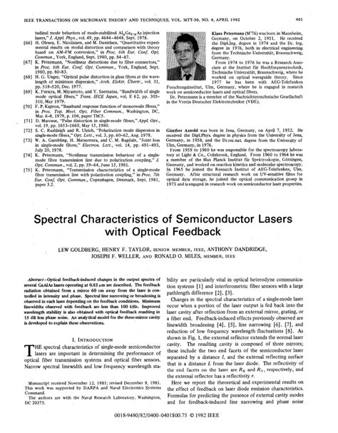 Pdf Spectral Characteristics Of Semiconductor Lasers With Optical