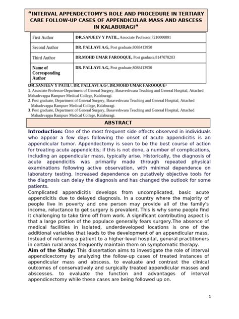 Interval Appendicectomy In Follow Up Cases New 2024 Pdf Surgery Medical Specialties