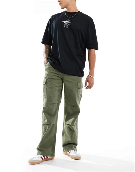Asos Design Asos Design Baggy Cargo Trouser With Knee Pleats In Khaki