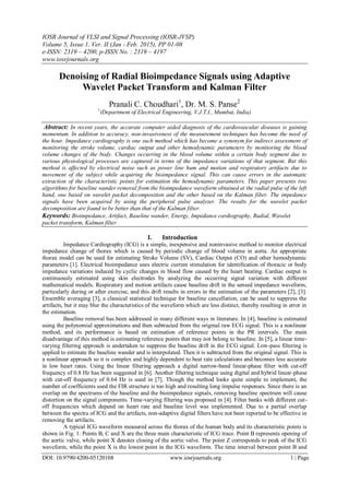Denoising Of Radial Bioimpedance Signals Using Adaptive Wavelet Packet Transform And Kalman