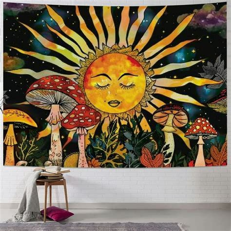 Onetech Sun Tapestry For Bedroom Boho Trippy Vintage Floral Aesthetic