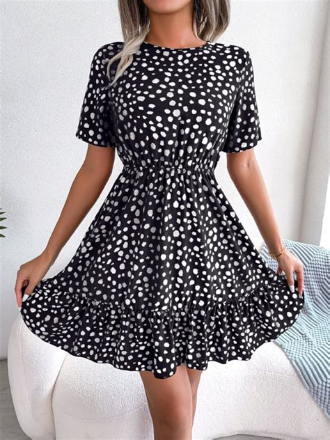 Womens Short Sleeve Polka Dot Mini Dress 2311 Rshopaholicapp