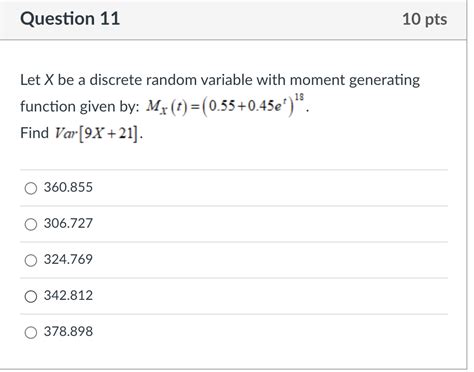 Solved Question 11 10 Pts Let X Be A Discrete Random
