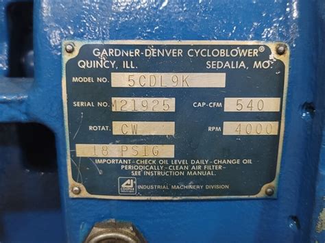 540 cfm 18 psig gardner denver 5cdl9k positive displacement blower