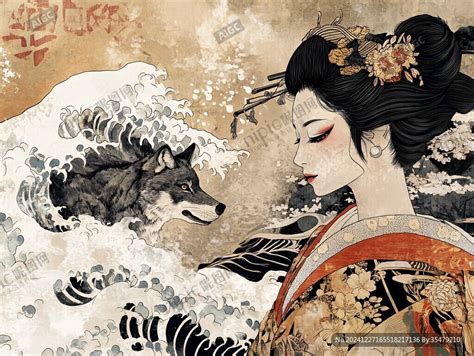 Ai创作图日式浮世绘 浮世绘招贴画 插画艺妓 月冈芳年 日本插画 浮世绘风格 原创浮世绘现代浮士绘 日本画风格 九尾狐浮世绘 日本风格浮士绘