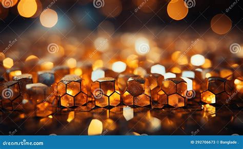 Golden Honeycomb Background With Bokeh Defocused Lights Shallow Depth