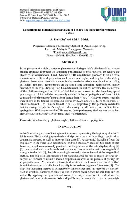 Pdf Computational Fluid Dynamics Analysis Of A Ships Side Launching In Restricted Waters
