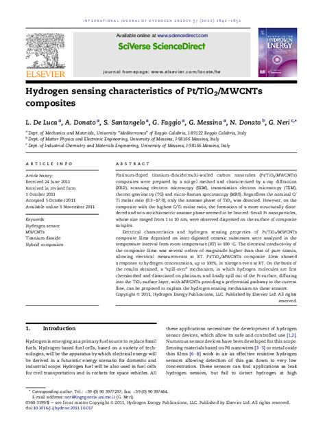Pdf Hydrogen Sensing Characteristics Of Pt Tio2 Mwcnts Composites