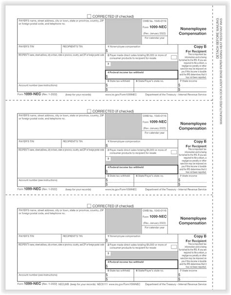 Amazon ComplyRight NEC Recipient Copy B Tax Form X Forms HR