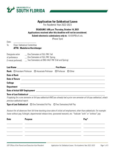 Fillable Online Application For Sabbatical Leave For Academic Year 2022