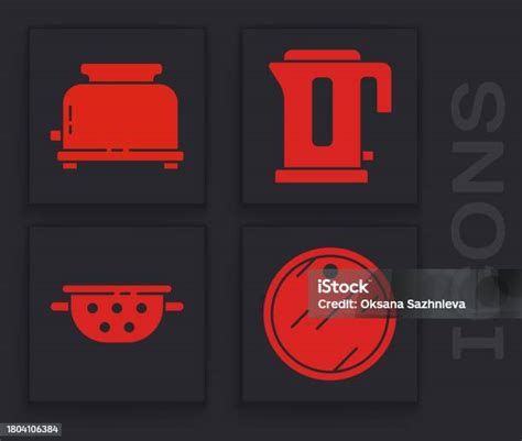 도마 토스터기 전기 주전자 및 주방 소쿠리 아이콘을 설정합니다 벡터 개인 장식품에 대한 스톡 벡터 아트 및 기타 이미지 개인 장식품 검은색 그릇 Istock