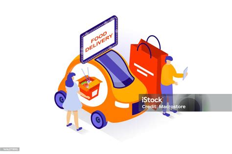Konsep Pengiriman Makanan Dalam Desain Isometrik 3d Orangorang Memesan