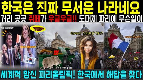 해외감동사연 세계 1등 선진국 한국 우글우글 쥐들이 가득 파리를 한국이 과연 구할수 있을까 세계적 망신 파리올림픽 실체