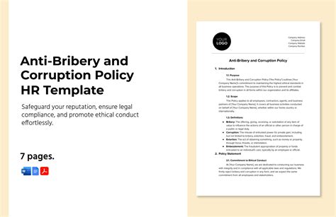 Anti Bribery And Corruption Policy Hr Template In Word Pdf Google