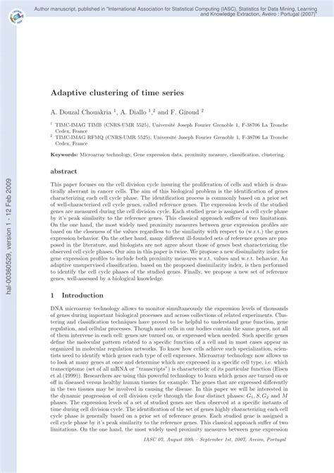 pdf adaptive clustering of time series
