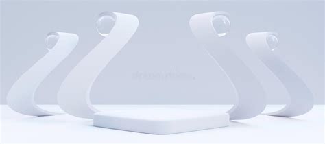 Elegant White Podium With Abstract Art Objects Stand To Show Products