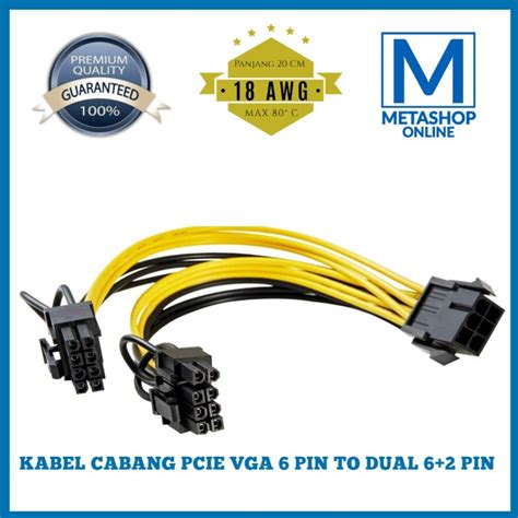 Jual Kabel Cabang PCIE 6 Pin To Dual 6 2 Pin Splitter Vga Mining Gpu