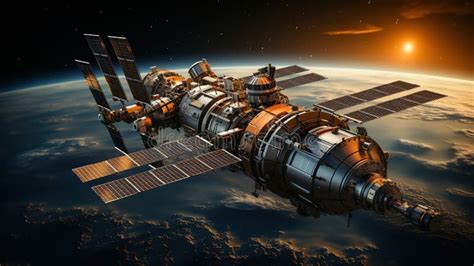 International Space Station On Orbit Of Earth Planet Stock Illustration
