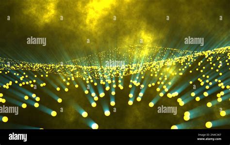 Yellow Glowing Particles Flying In Whirlwind Red Bokeh Particle Isolated On Red Background