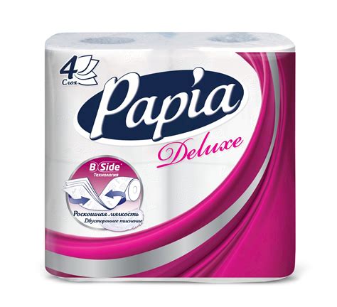 Туалетная бумага Papia Deluxe, 4-слойная, белая, 4 рулона в упаковке ...