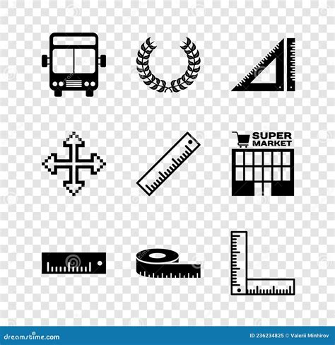 Set Bus Laurel Wreath Triangular Ruler Ruler Tape Measure Folding Pixel Arrows Four