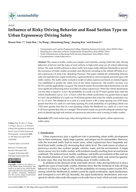Pdf Influence Of Risky Driving Behavior And Road Section Type On Urban Expressway Driving Safety