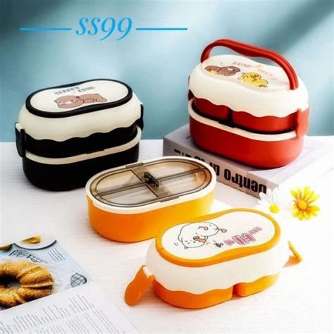 Jual Terjamin Tempat Makan Kotak Makan 2 Tingkat Lunch Box Set Motif