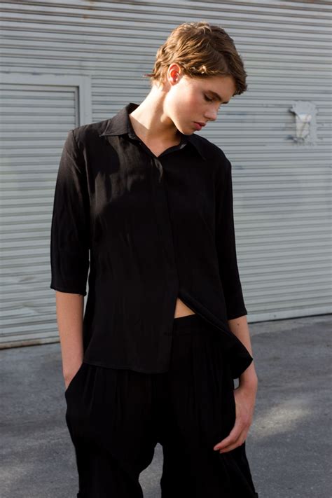 Black Button Up With Hidden Buttons Black Flowing Shorts Preppy