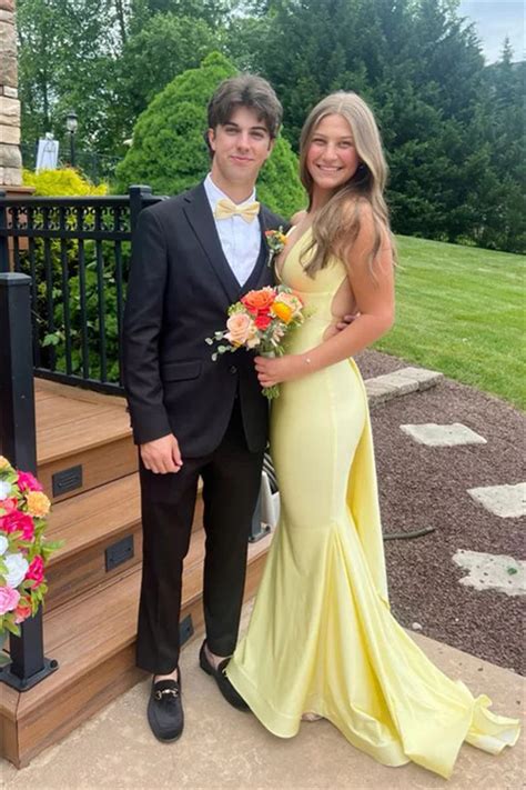 Mermaid V Neck Black Satin Prom Dress With Cross Back Ab24122603