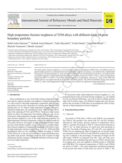 Pdf High Temperature Fracture Toughness Of Tzm Alloys With Different