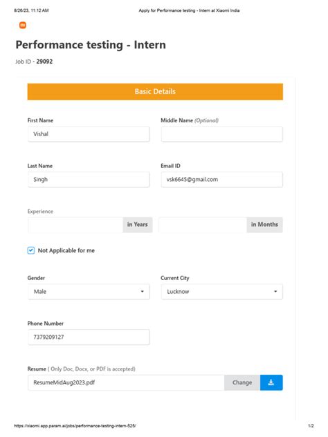 Apply For Performance Testing Intern At Xiaomi India Pdf