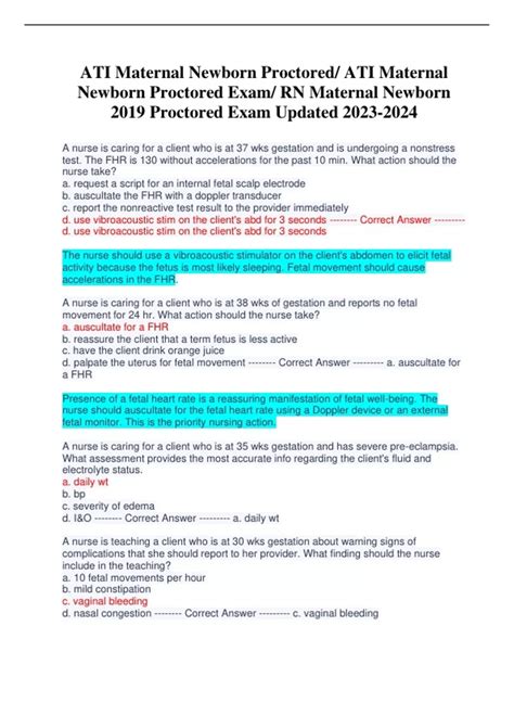Ati Maternal Newborn Proctored Ati Maternal Newborn Proctored Exam Rn