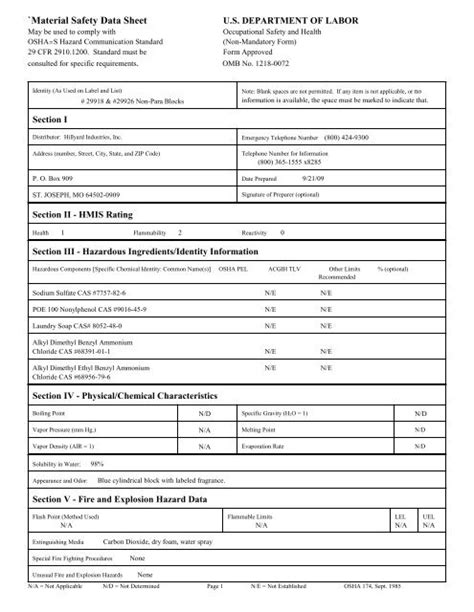 Material Safety Data Sheet Hillyard