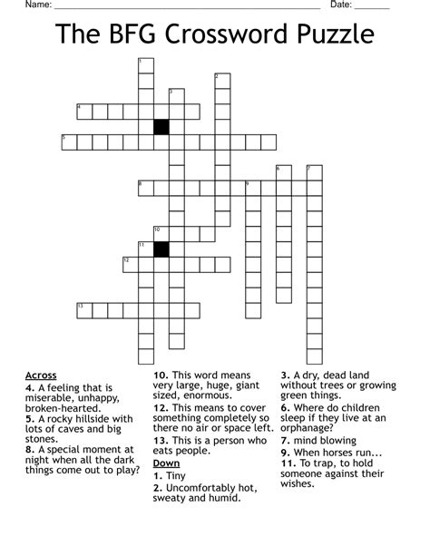 The Bfg Crossword Puzzle Wordmint