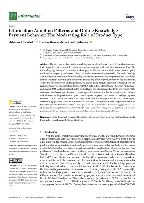 Pdf Information Adoption Patterns And Online Knowledge Payment